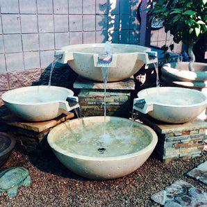 Concrete Triple Scupper Wok Series Fountain — Elite Fountain Supply